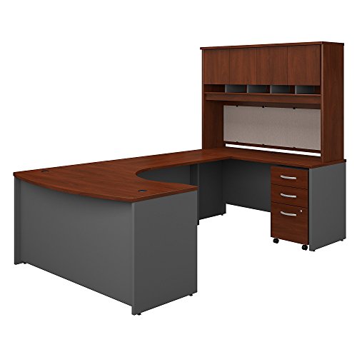 Bush Business Furniture Series C 60W Right Handed Bow Front U Shaped Desk with Hutch and Storage in Hansen Cherry