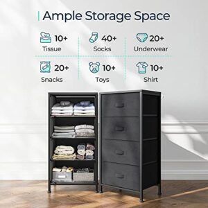 LINSY HOME Dresser for Bedroom, Black Dresser with 4 Drawers, Chest of Drawers with Wood Top and Steel Frame, Storage Drawers for Closet, Living Room, Hallway, Entryway