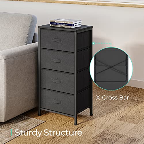 LINSY HOME Dresser for Bedroom, Black Dresser with 4 Drawers, Chest of Drawers with Wood Top and Steel Frame, Storage Drawers for Closet, Living Room, Hallway, Entryway