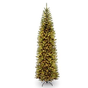 national tree company artificial pre-lit slim christmas tree, green, kingswood fir, white lights, includes stand, 9 feet