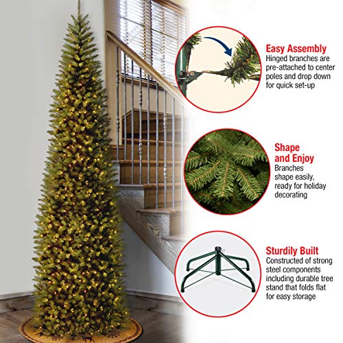 National Tree Company Artificial Pre-Lit Slim Christmas Tree, Green, Kingswood Fir, White Lights, Includes Stand, 9 Feet