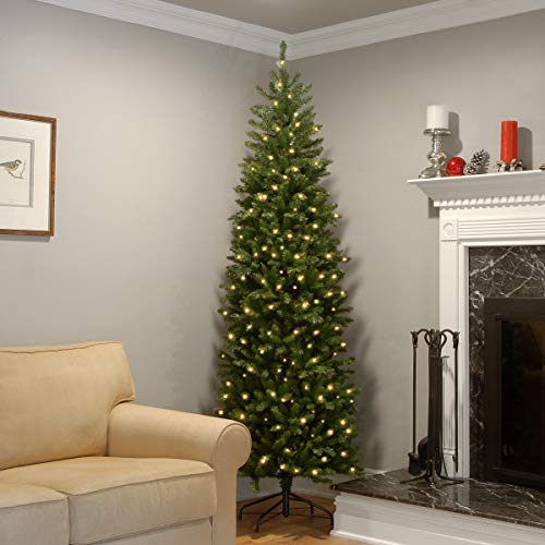 National Tree Company Artificial Pre-Lit Slim Christmas Tree, Green, Kingswood Fir, White Lights, Includes Stand, 9 Feet