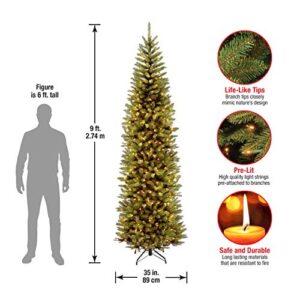 National Tree Company Artificial Pre-Lit Slim Christmas Tree, Green, Kingswood Fir, White Lights, Includes Stand, 9 Feet