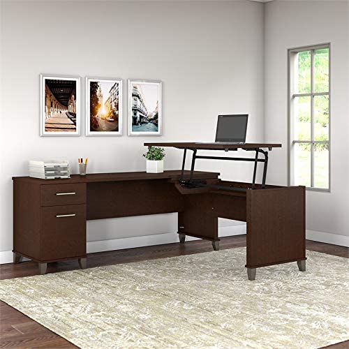 Bush Furniture Somerset 72W 3 Position Sit to Stand L Shaped Desk in Mocha Cherry