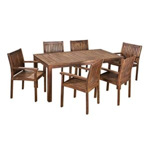 christopher knight home odin outdoor 7-piece acacia wood dining set, dark brown