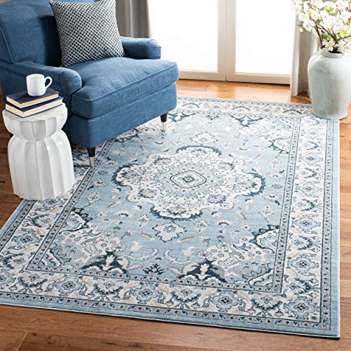 SAFAVIEH Isabella Collection 8' x 10' Light Blue/Cream ISA921M Oriental Non-Shedding Living Room Bedroom Dining Home Office Area Rug