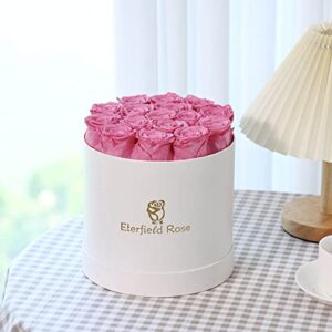 Eterfield Preserved Roses That Last a Year Eternal Rose in a Box Real Rose without Fragrance Gift for Her (Pink Rose, Round White Box)