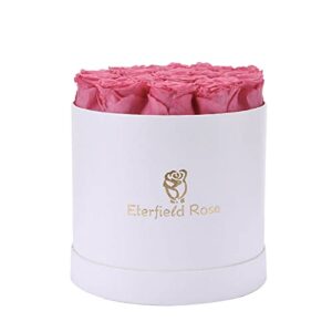 Eterfield Preserved Roses That Last a Year Eternal Rose in a Box Real Rose without Fragrance Gift for Her (Pink Rose, Round White Box)