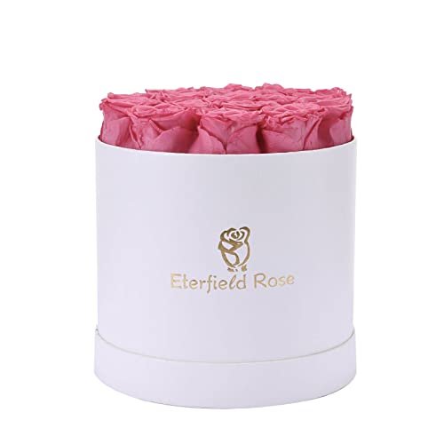 Eterfield Preserved Roses That Last a Year Eternal Rose in a Box Real Rose without Fragrance Gift for Her (Pink Rose, Round White Box)