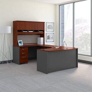 Bush Business Furniture Series C 60W Left Handed Bow Front U Shaped Desk with Hutch and Storage in Hansen Cherry