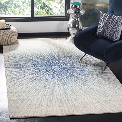 SAFAVIEH Evoke Collection 8' x 10' Royal / Ivory EVK228A Abstract Burst Non-Shedding Living Room Bedroom Dining Home Office Area Rug