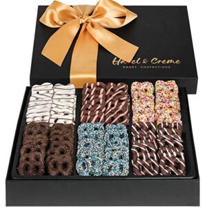 hazel & creme chocolate mini pretzel gift basket – chocolate gift box – chocolate covered pretzels – gourmet holiday food arrangement – snack treat (extra large box)