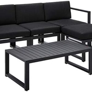 Christopher Knight Home Navan Outdoor Aluminum Sofa Set with Water Resistant Cushions, 5-Pcs Set, Dark Grey / Black