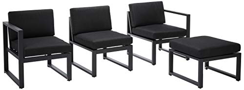 Christopher Knight Home Navan Outdoor Aluminum Sofa Set with Water Resistant Cushions, 5-Pcs Set, Dark Grey / Black