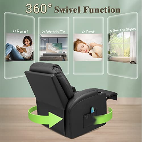 YESHOMY Swivel Rocker Recliner with Massage and Heating Functions, Sofa Chair with Remote Control and Two Cup Holders, Suitable for Living Room, Black