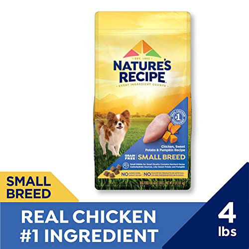 Nature's Recipe Grain Free Small Breed Dry Dog Food, Chicken, Sweet Potato & Pumpkin Recipe, 4 Pounds, Easy to Digest (Package May Vary)