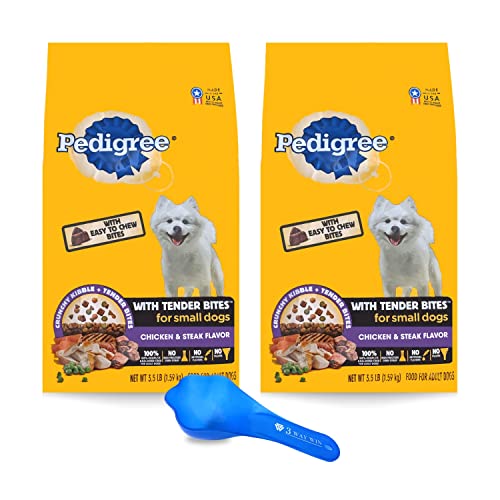 Pedigree Small Dog Food Dry Tender Bites Bundle | Includes 2 Bags of Chicken & Steak Flavor Pedigree Dog Food Dry Tender Bites (3.5 LB) | Plus Paw Food Scoop!