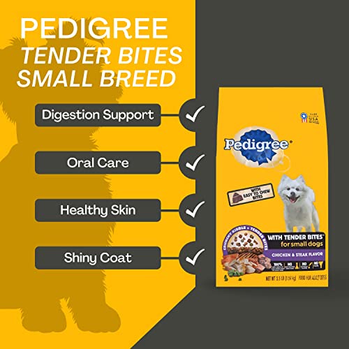 Pedigree Small Dog Food Dry Tender Bites Bundle | Includes 2 Bags of Chicken & Steak Flavor Pedigree Dog Food Dry Tender Bites (3.5 LB) | Plus Paw Food Scoop!