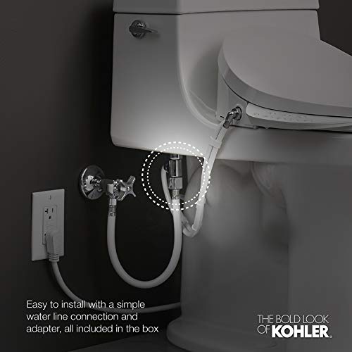 KOHLER K-5724-0 Puretide Bidet Toliet Seat, Elongated Manual Non Electric Bidet with Adjusting Spray Pressure and Position, White Quiet-Close Lid