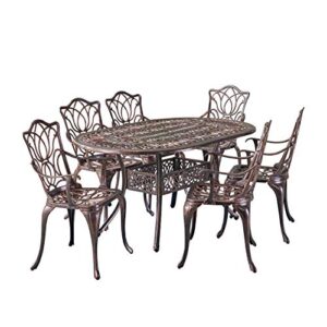 christopher knight home haitian cast aluminum outdoor dining set, 7-pcs set, copper