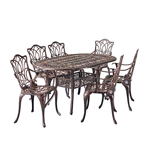 Christopher Knight Home Haitian Cast Aluminum Outdoor Dining Set, 7-Pcs Set, Copper