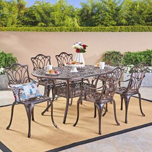 Christopher Knight Home Haitian Cast Aluminum Outdoor Dining Set, 7-Pcs Set, Copper