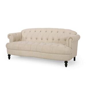 christopher knight home tracy contemporary deep tufted sofa with nailhead trim, beige