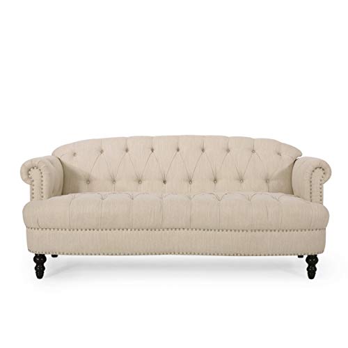 Christopher Knight Home Tracy Contemporary Deep Tufted Sofa with Nailhead Trim, Beige