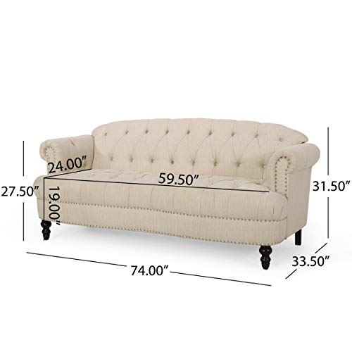 Christopher Knight Home Tracy Contemporary Deep Tufted Sofa with Nailhead Trim, Beige