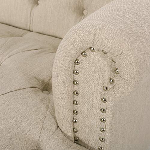 Christopher Knight Home Tracy Contemporary Deep Tufted Sofa with Nailhead Trim, Beige