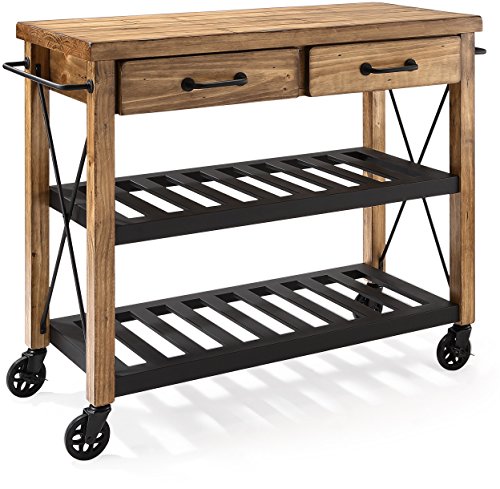 Crosley Furniture Roots Rack Industrial Rolling Kitchen Cart, Natural