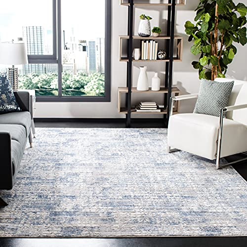 SAFAVIEH Amelia Collection 8' x 10' Blue/Grey ALA786M Modern Abstract Distressed Non-Shedding Living Room Bedroom Dining Home Office Area Rug