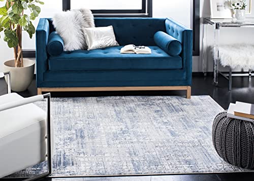 SAFAVIEH Amelia Collection 8' x 10' Blue/Grey ALA786M Modern Abstract Distressed Non-Shedding Living Room Bedroom Dining Home Office Area Rug