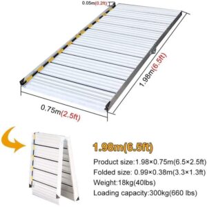 Threshold Ramp, Curb ramp Door Ramp, Portable Ways Ramps, Stairs Wheelchair Threshold Ramps, 5.5ft/6.5ft Long Foldable Aluminum Home Doorways Steps, Extra Wide Loading 300kg ( Size : 1.98m(6.5ft) )