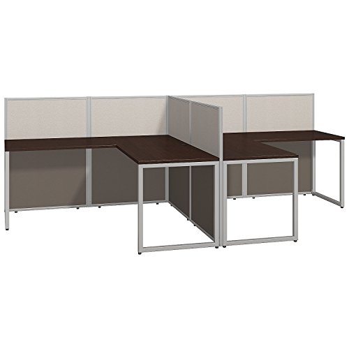 Bush Business Furniture Easy Office 60W Two Person L Shaped Desk Open Office in Mocha Cherry