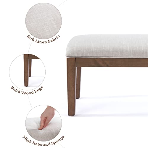 HUIMO Upholstered Entryway Bench, Bedroom Bench for End of Bed, Dining Bench with Padded Seat for Kitchen, Living Room, Fabric Solid Wood Indoor Bench (Beige)