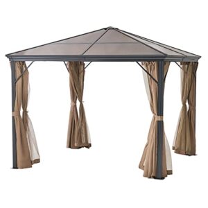 christopher knight home aruba outdoor aluminum framed gazebo with hardtop, 10′ x 10′, brown / black