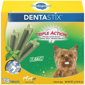 pedigree dentastix dental dog treats for toy/small dogs fresh flavor dental bones, 12.7 oz. pack (78 treats)