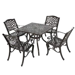 christopher knight home hallandale outdoor sarasota cast aluminum square dining set, 5-pcs set, hammered bronze