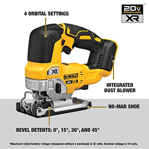 DEWALT 20V MAX XR Jigsaw, 3,200 Blade Speed, Cordless, Brushless Motor, LED Light, Bare Tool Only (DCS334B)