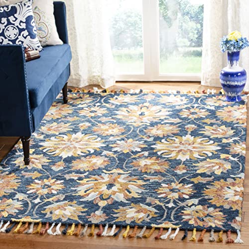 Safavieh Aspen Collection 5' x 8' Navy/Multi APN139N Handmade Floral Tassel Wool Area Rug