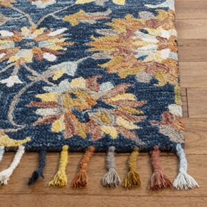 Safavieh Aspen Collection 5' x 8' Navy/Multi APN139N Handmade Floral Tassel Wool Area Rug