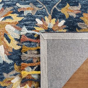 Safavieh Aspen Collection 5' x 8' Navy/Multi APN139N Handmade Floral Tassel Wool Area Rug