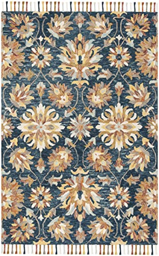 Safavieh Aspen Collection 5' x 8' Navy/Multi APN139N Handmade Floral Tassel Wool Area Rug