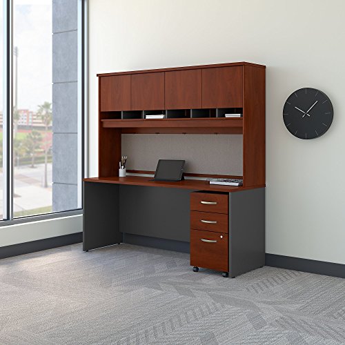 Bush Business Furniture Series C 72W x 24D Office Desk with Hutch and Mobile File Cabinet in Hansen Cherry