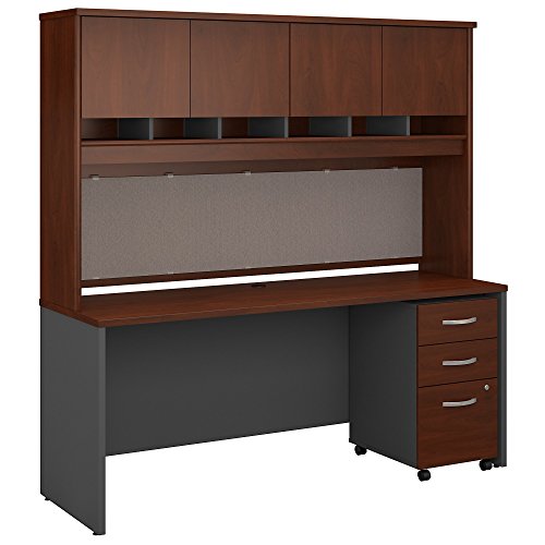 Bush Business Furniture Series C 72W x 24D Office Desk with Hutch and Mobile File Cabinet in Hansen Cherry