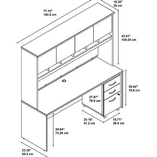 Bush Business Furniture Series C 72W x 24D Office Desk with Hutch and Mobile File Cabinet in Hansen Cherry