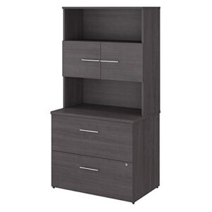 bush business furniture office 500 2 drawer lateral file cabinet with hutch, 36w, storm gray