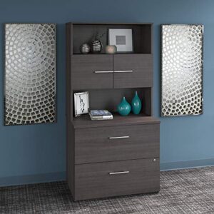 Bush Business Furniture Office 500 2 Drawer Lateral File Cabinet with Hutch, 36W, Storm Gray