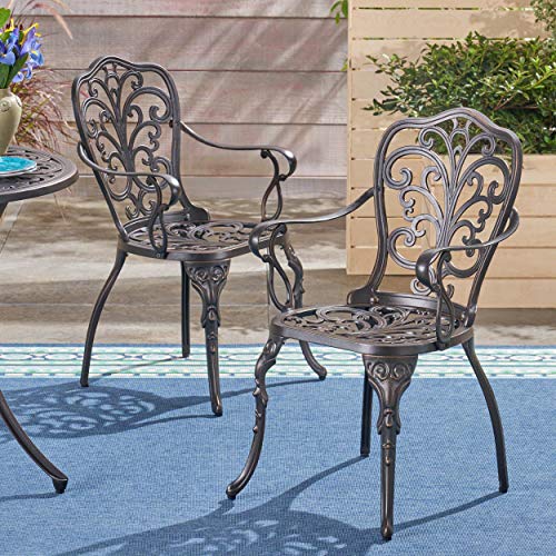 Christopher Knight Home Zona Outdoor 5 Piece Cast Aluminum Dining Set, Shiny Copper